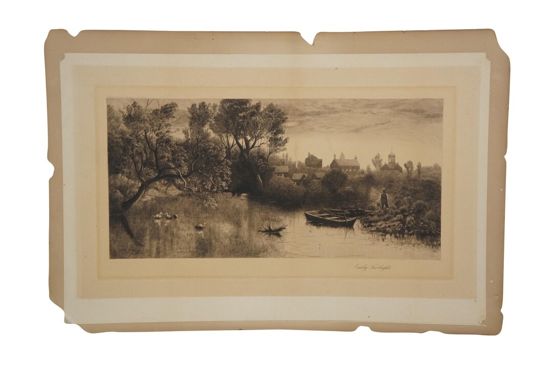 Antique 1885 John Hill Millspaugh Early Twilight Riverscape Etching 28 ...