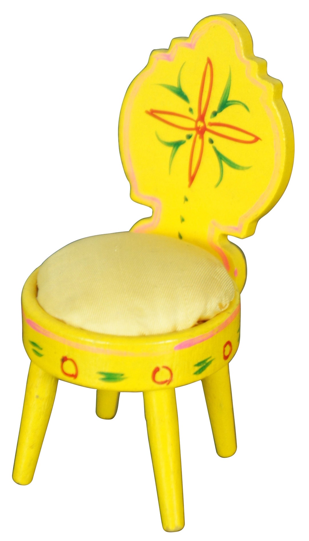 Miniature Vintage Folk Art Painted Chair Pin Cushion Yellow Dollhouse ...