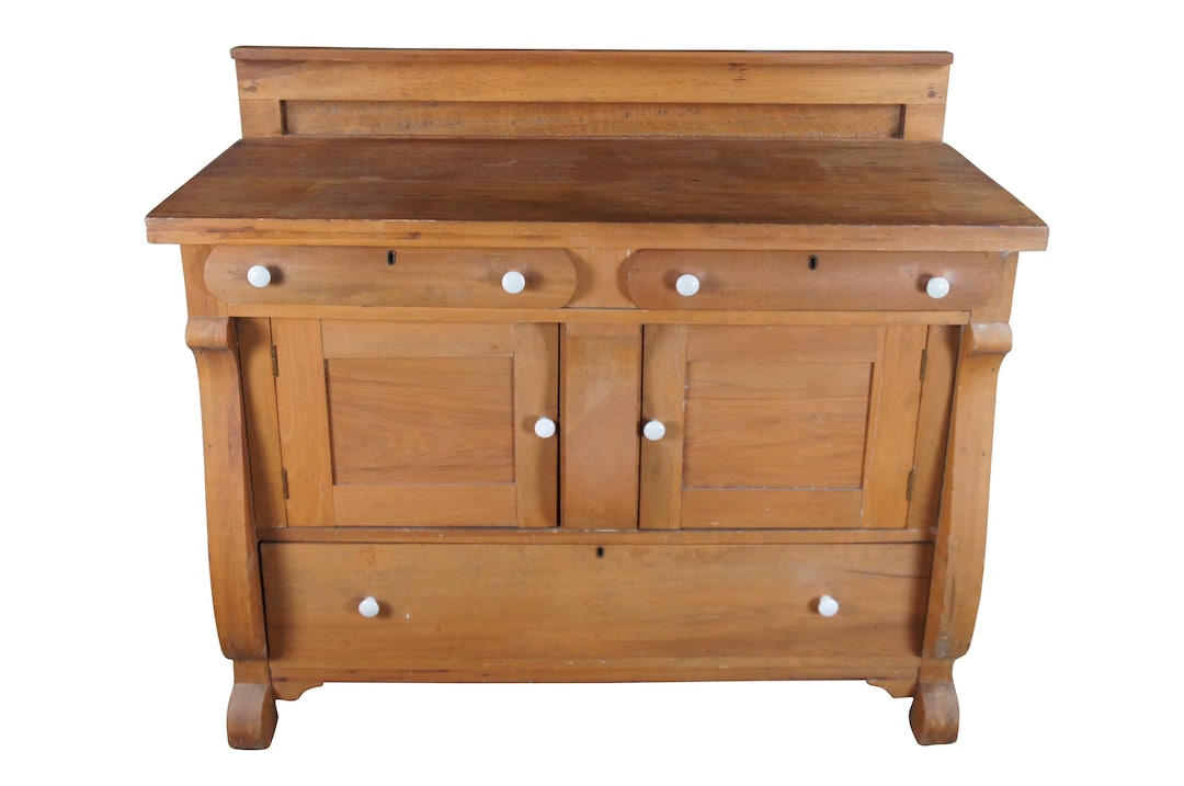 Antique Victorian American Empire Style Oak Buffet Server Sideboard Bar ...