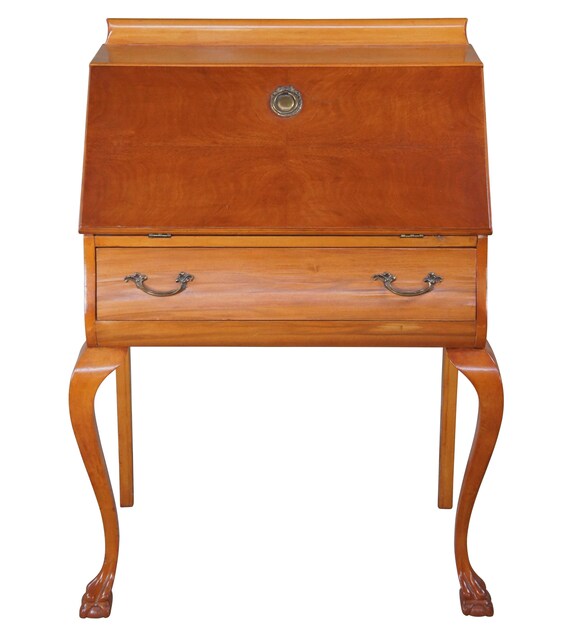 Antique Chippendale Style Walnut Drop Front Secretary Ladies Writing Desk 30 Etsy