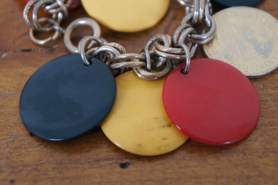 Bakelite Disc Charm Bracelet 1960 Half Penny Queen El… - Gem
