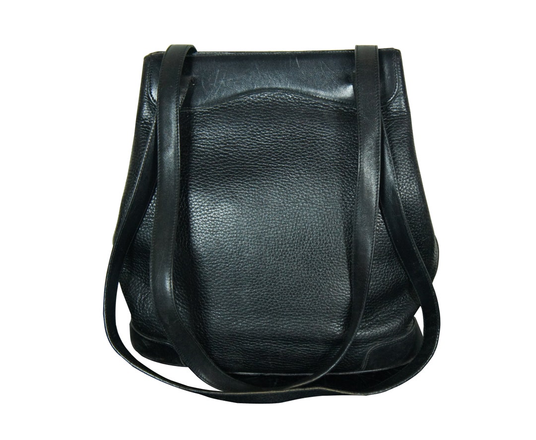 Vintage Mark Cross Italy Black Pebbled Leather Shoulder Hand Bucket Bag ...