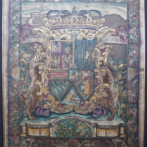 Buckingham Crest Etching on Canvas by Liz Jardine Heraldic Shield ...