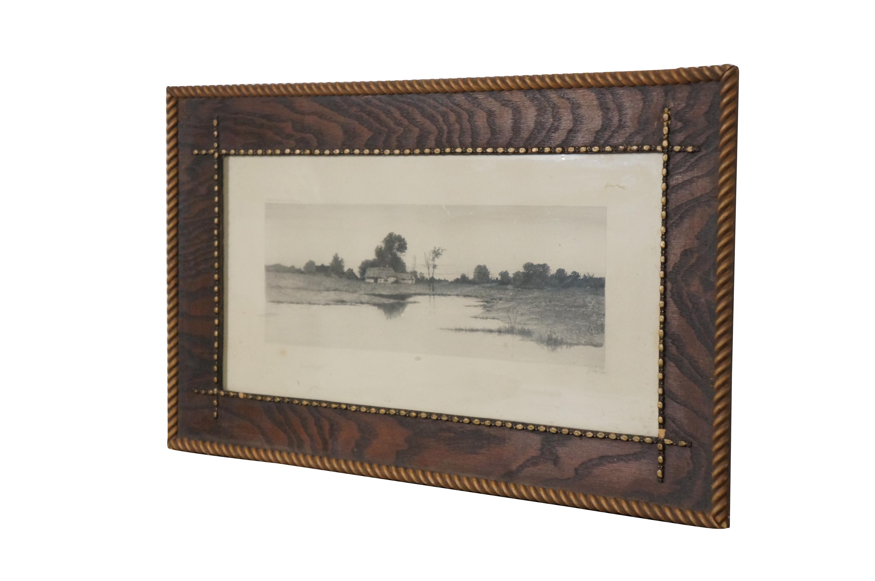 Antique Alfred J Haller Country Landscape Thatched Cottage Lake Etching ...