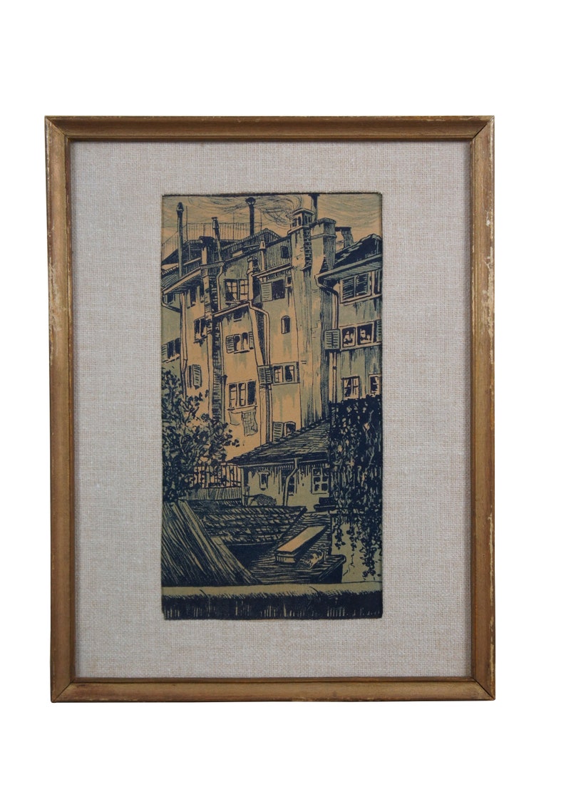 Vintage German Cats on Roofs Cityscape Lithograph Print 13" - Etsy