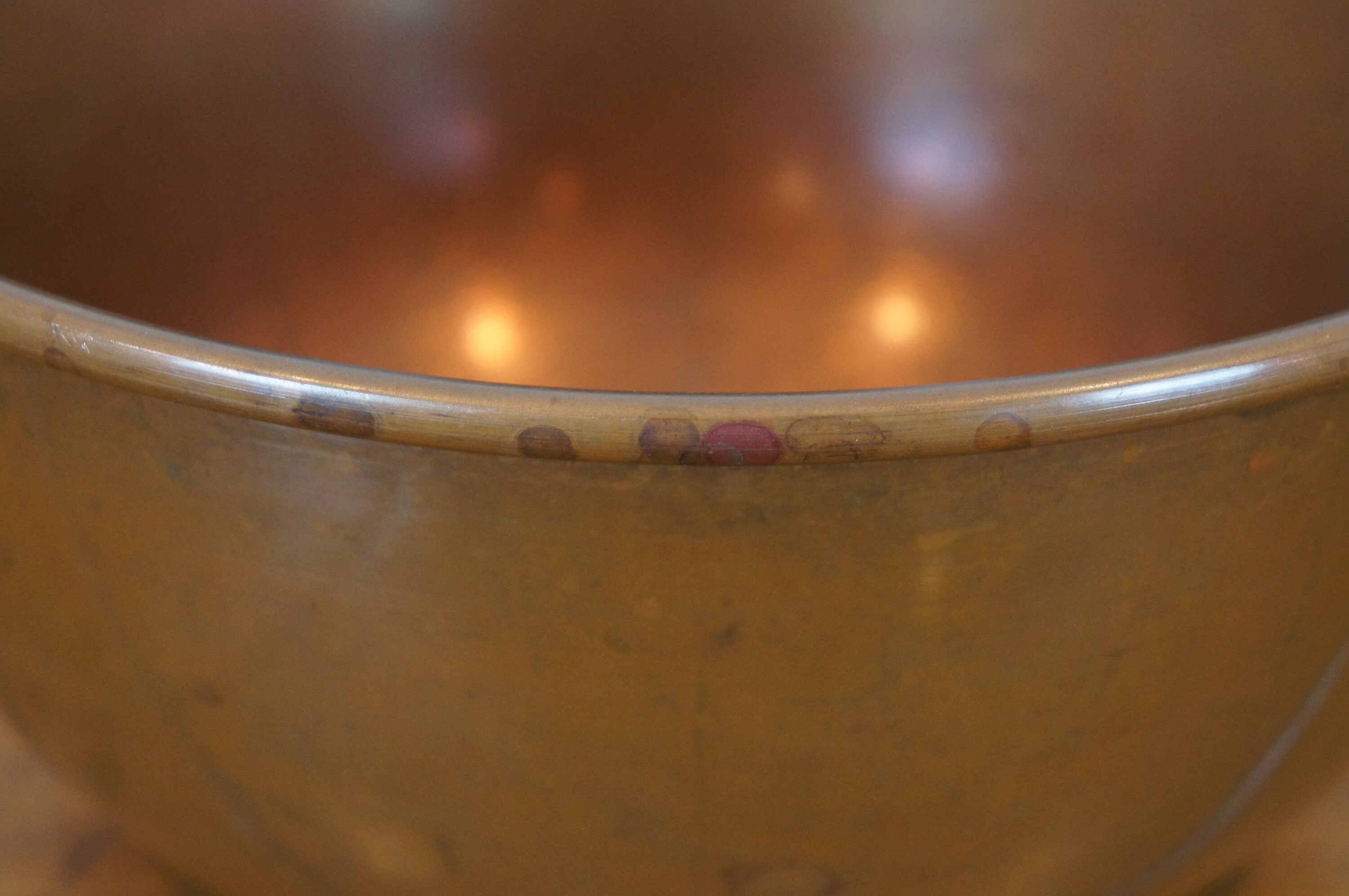 Vintage Spun Copper Farmhouse Mixing Bowl Rolled Edge W Brass Hanging ...