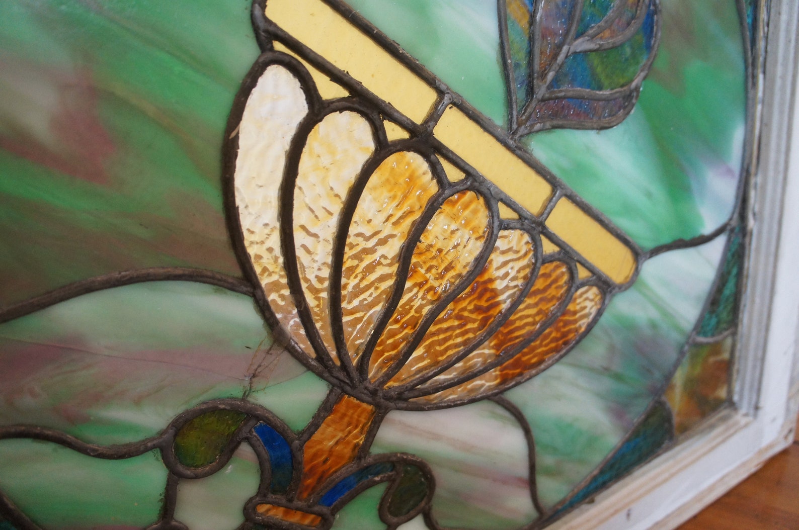 Antique Leaded Stained Glass Chalice Fire Window Repurpose | Etsy