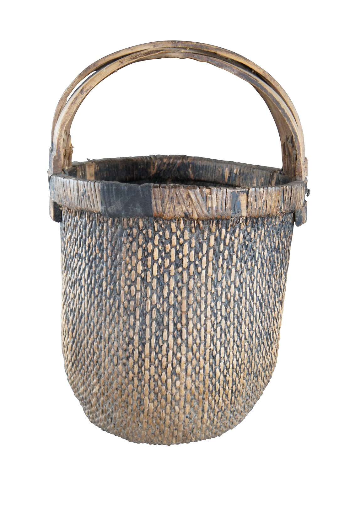 Antique Chinese Hand Woven Willow Rice Gathering Basket Bentwood Handle ...