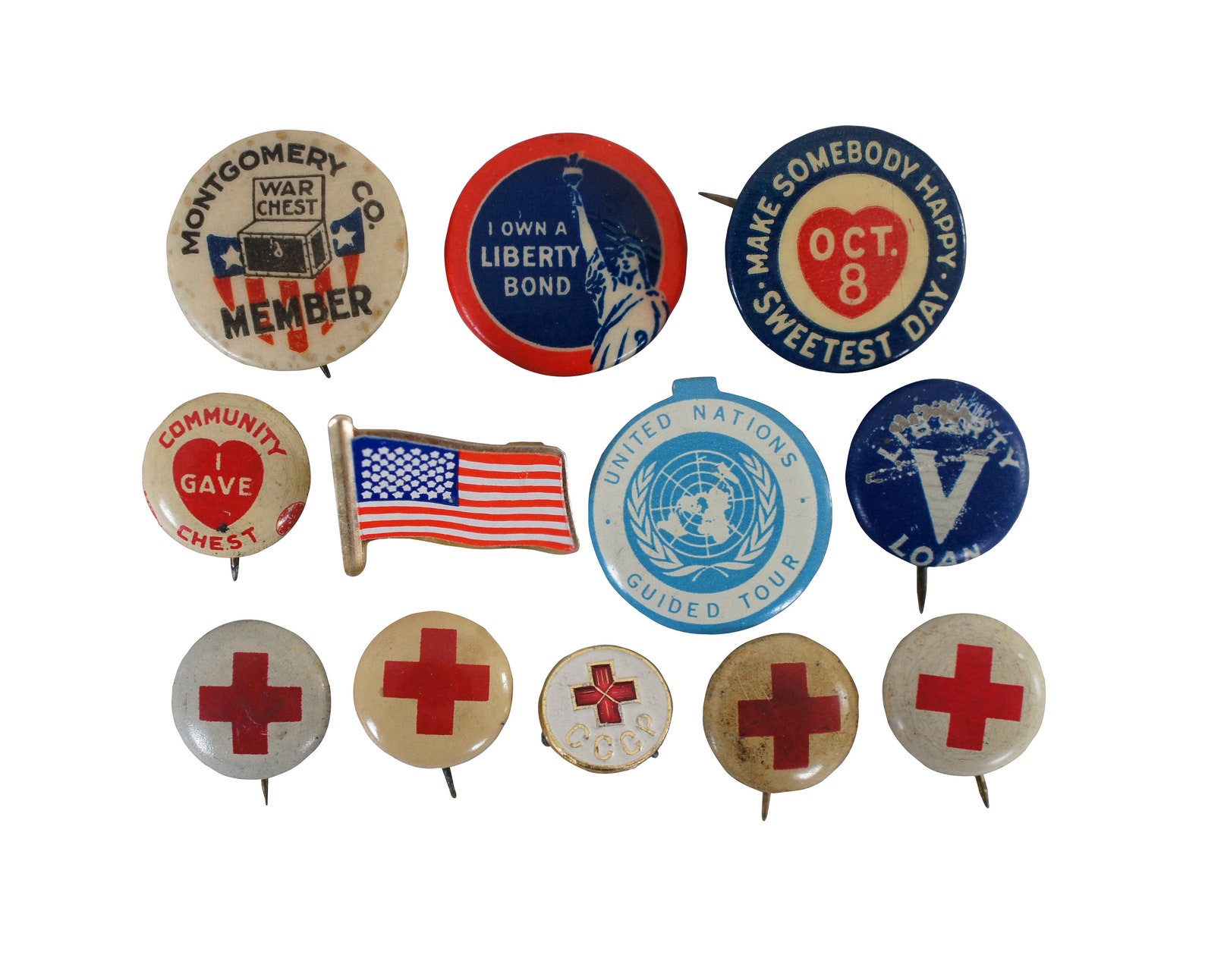 40 WWI & WWII First Aid Pins Tabs Red Cross Blood Donation Liberty Bond ...