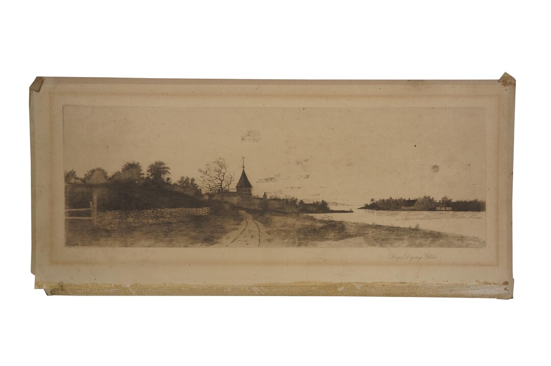 Antique John Octavius Anderson Day's Dying Glow Country Road Etching 24 ...