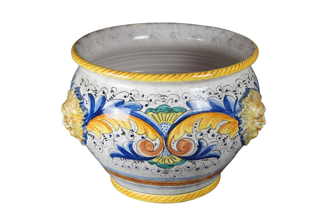 Vintage Deruta Italian Hand Painted Majolica Sun Face Cache Pot ...