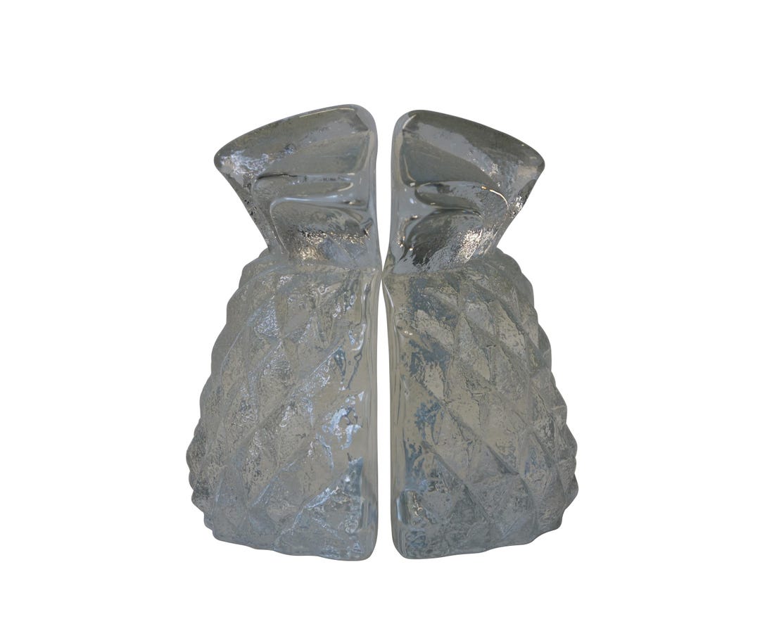 Mid Century Modern Blenko Glass Sandblasted Pineapple Library Bookends ...