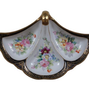 Antique 1910s Noritake Nippon 3 Section Porcelain Divided Fan Dish Tray ...