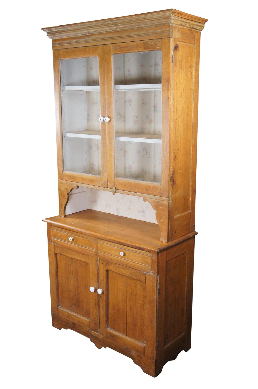 Antique Oak Country Farmhouse Stepback Cupboard Hutch Cabinet 84" - Etsy