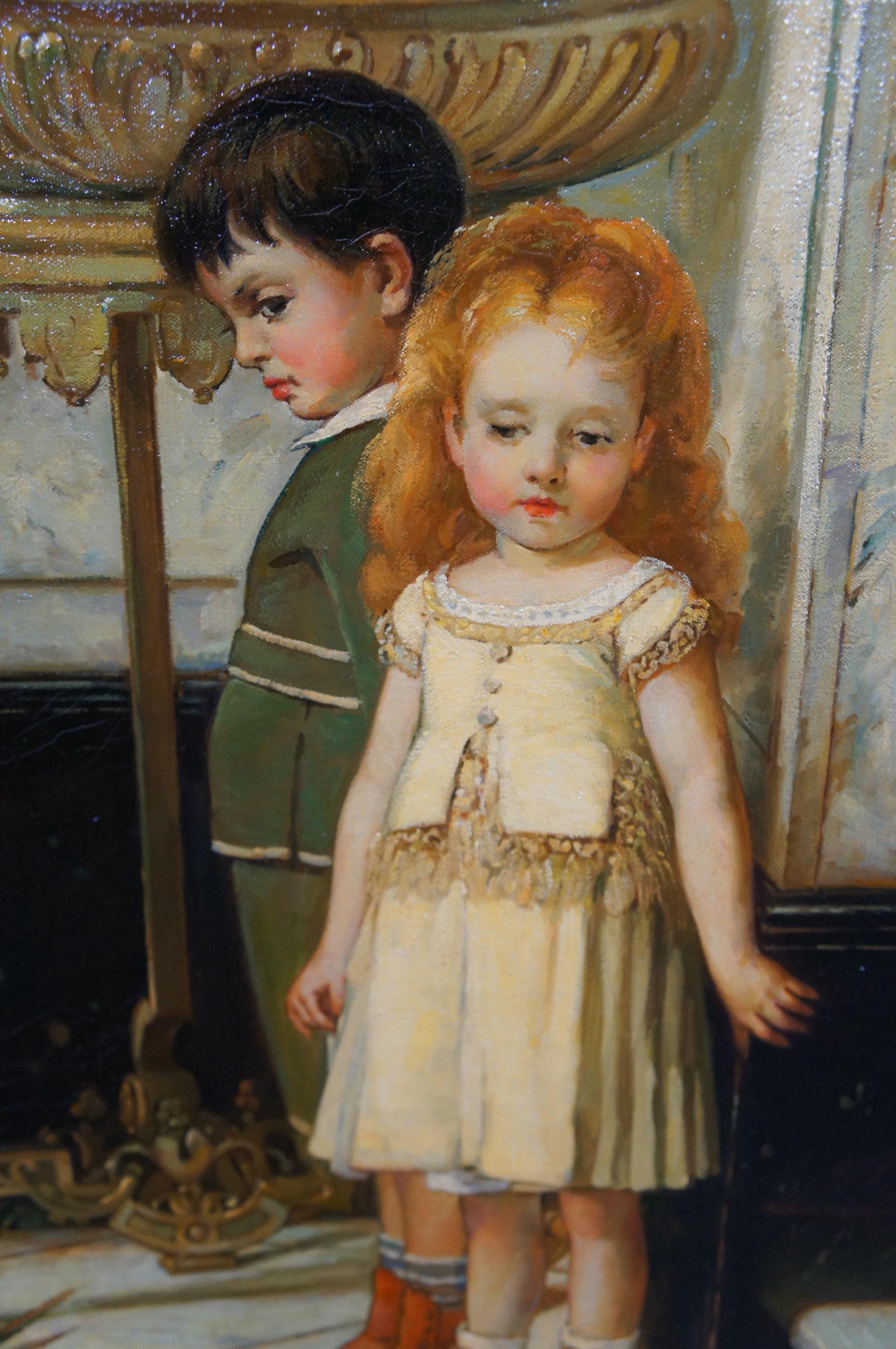 Jan C. Verhas 'the Broken Flower Pot' Painting Children Flowers Framed ...