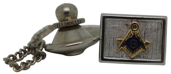 Swank Sterling Silver Enamel Masonic Lapel Pin Compass - Gem