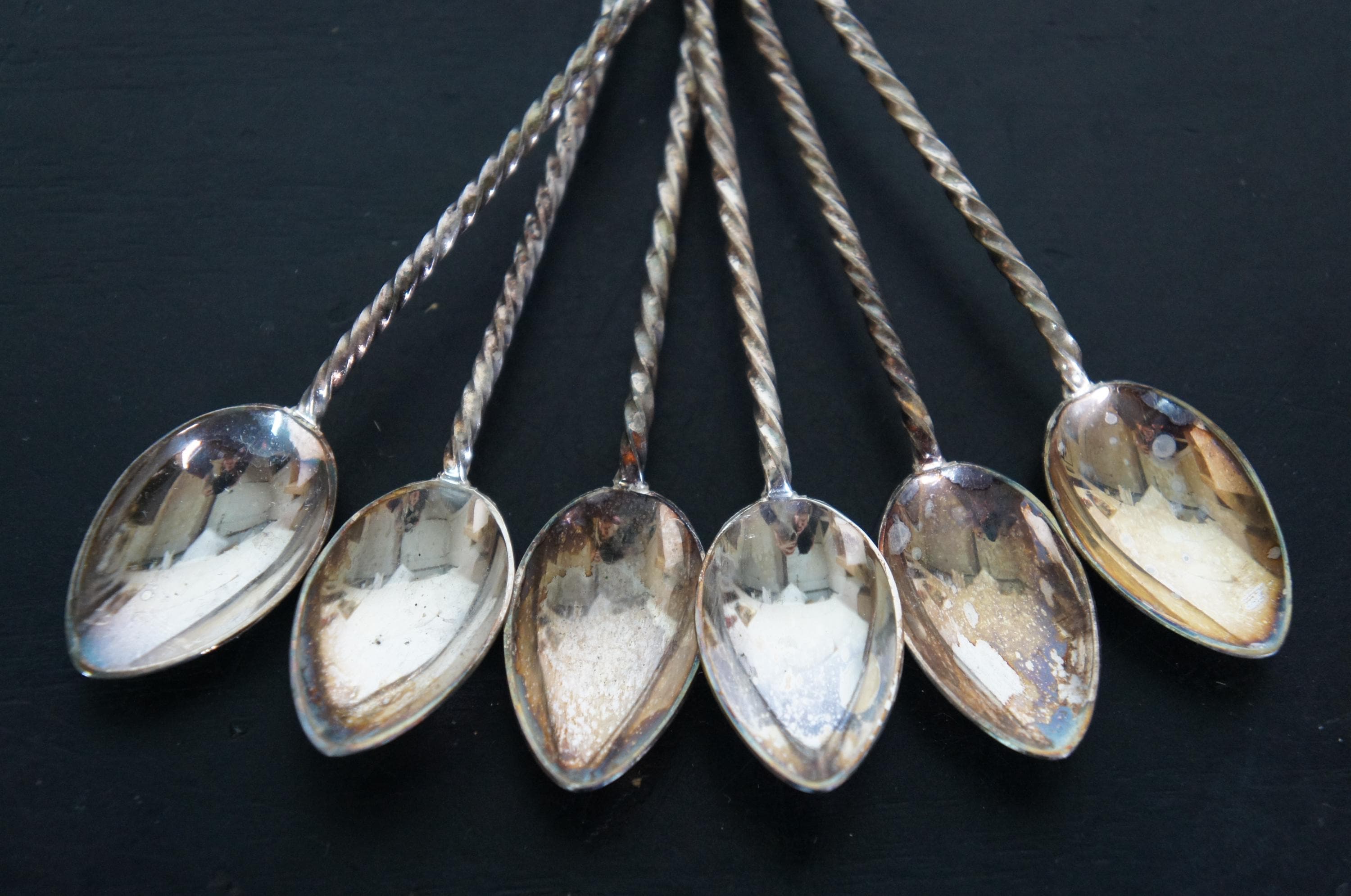 6 Holland Dutch Silver Plate Barley Twisted Souvenir Iced Tea Sugar ...