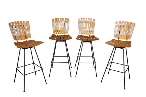 Vintage wood slat bar stools store