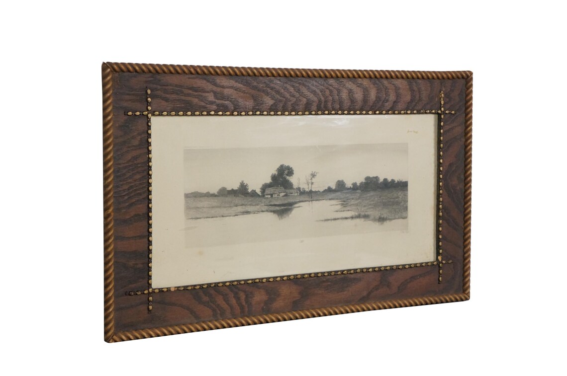 Antique Alfred J Haller Country Landscape Thatched Cottage Lake Etching ...