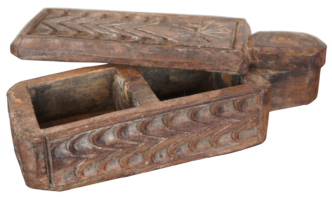 Rosewood Carved Folk Art Swivel Top Box Incense Spice Jewelry Keepsake ...