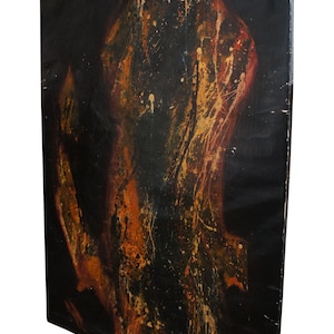 Vintage Original Abstract Fire Burning Bonfire Oil Painting on Canvas ...