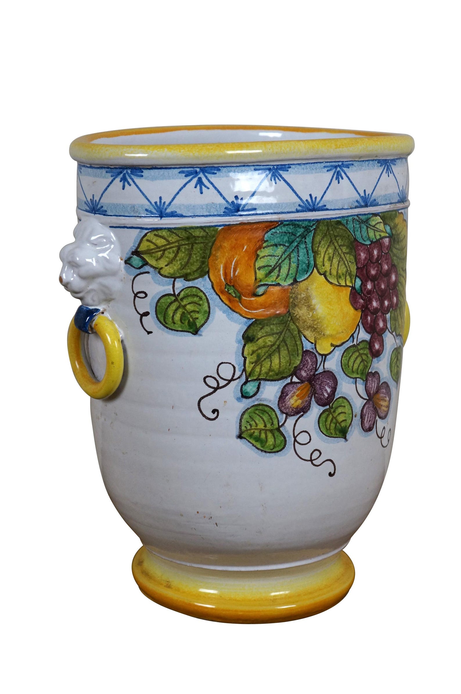 Italian Firenze Frutta Fruit Grapes Lion Head Pottery Vase Urn Planter ...