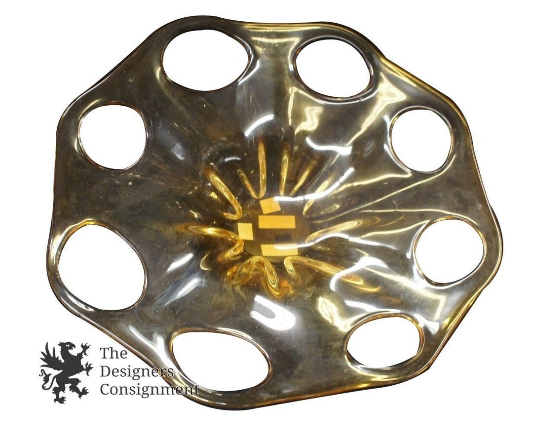 Round Viz Glass Studios Genuine Hand Blown Yellow Art Glass Centerpiece ...