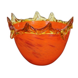 Vintage OK Lighting Orange Flame Edge Art Glass Centerpiece Fruit Bowl ...