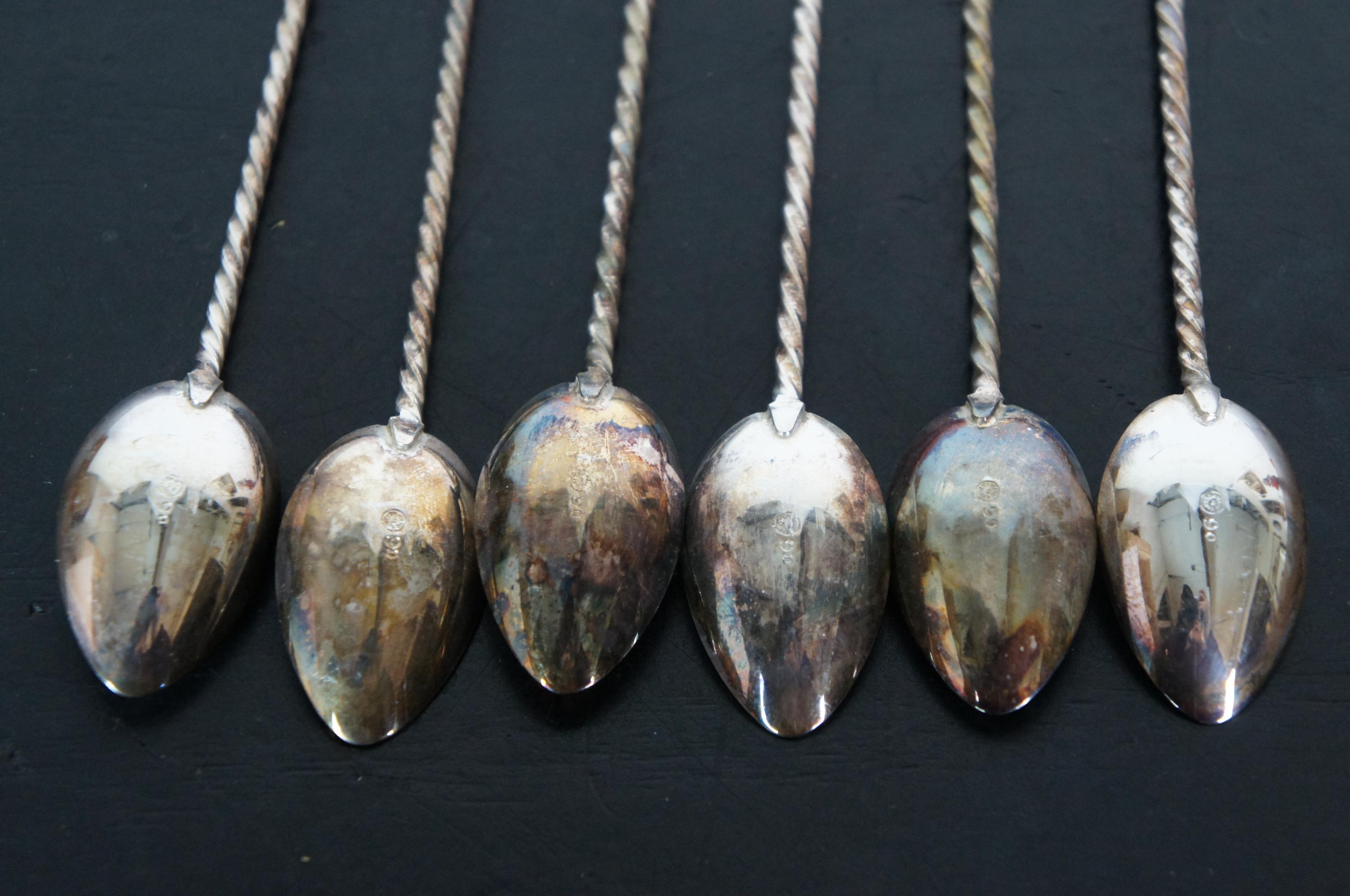 6 Holland Dutch Silver Plate Barley Twisted Souvenir Iced Tea Sugar ...