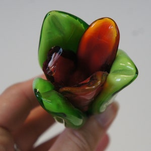 10pc Italian Murano Art Glass Long Stem Flower Bouquet Leaves & Vase 23 ...