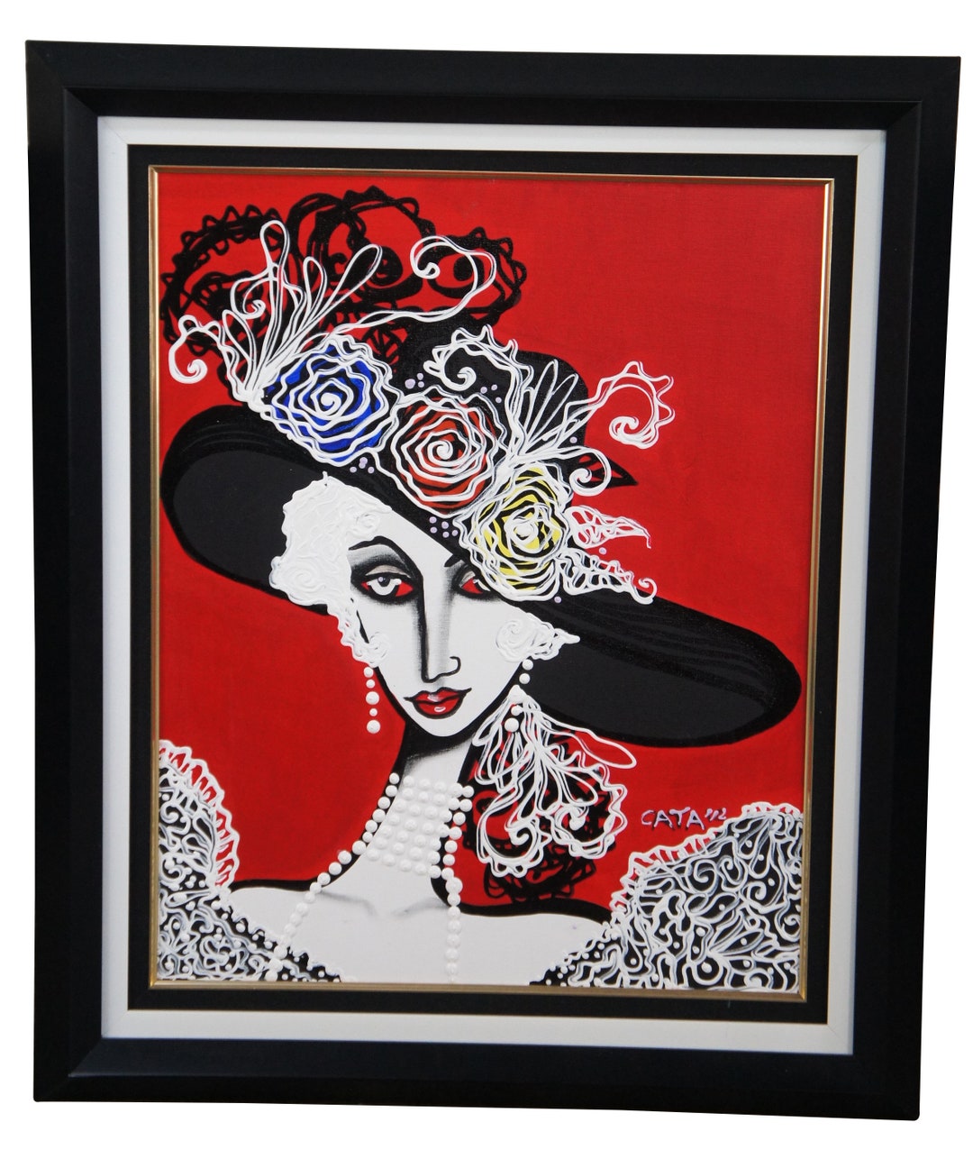 Hector Cata Cuban Female Figure in Hat Acrylic Portrait Painting on ...