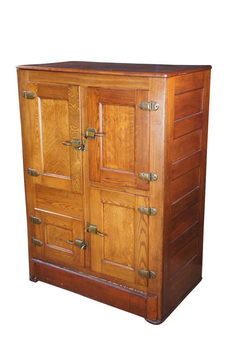 Antique Quarterswan Oak Farmhouse Kitchen Ice Box Refrigerator Bar ...