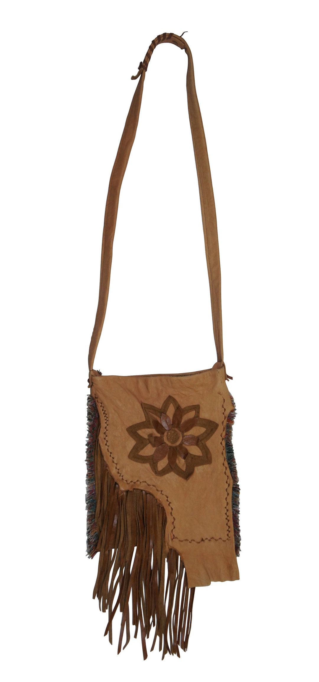 Vintage Native American Floral Leather Tapestry Shoulder Bag Satchel ...