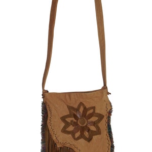 Vintage Native American Floral Leather Tapestry Shoulder Bag Satchel ...