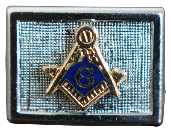 Swank Sterling Silver Enamel Masonic Lapel Pin Compass - Gem