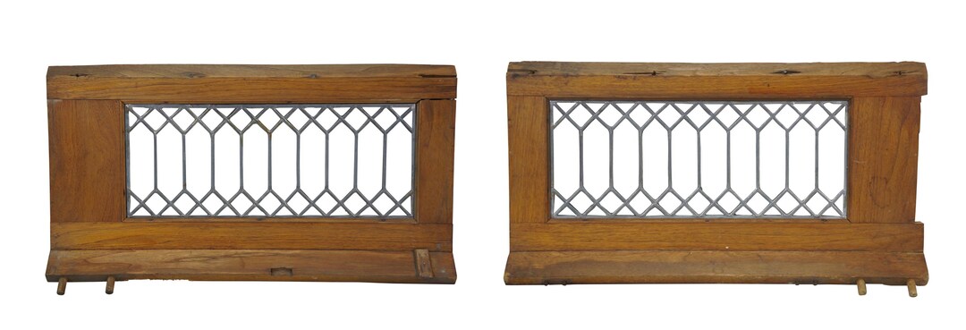 2 Antique Architectural Picket Fence Leaded Glass Transom Window Panels ...