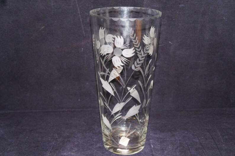 Large Round Etched Frosted Flowers Floral Designs Clear Glass | Etsy