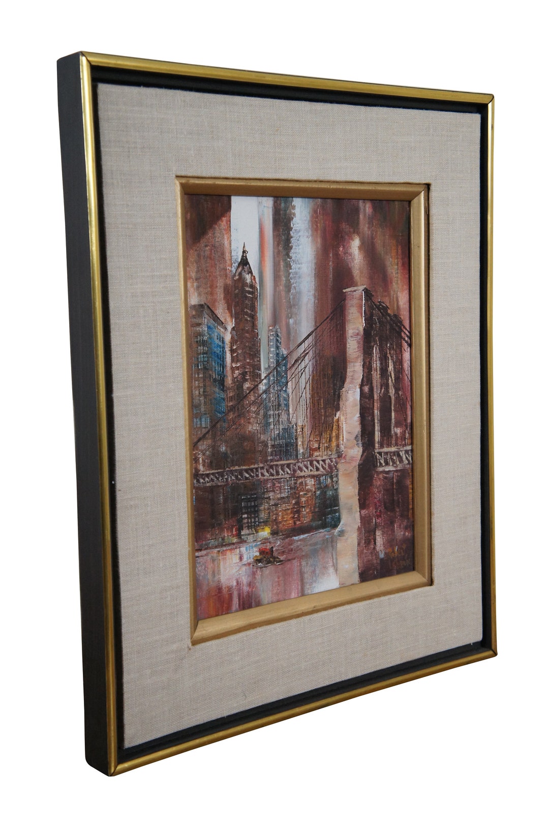 Vintage Robert Lebron Expressionist Cityscape Oil Painting Brooklyn ...