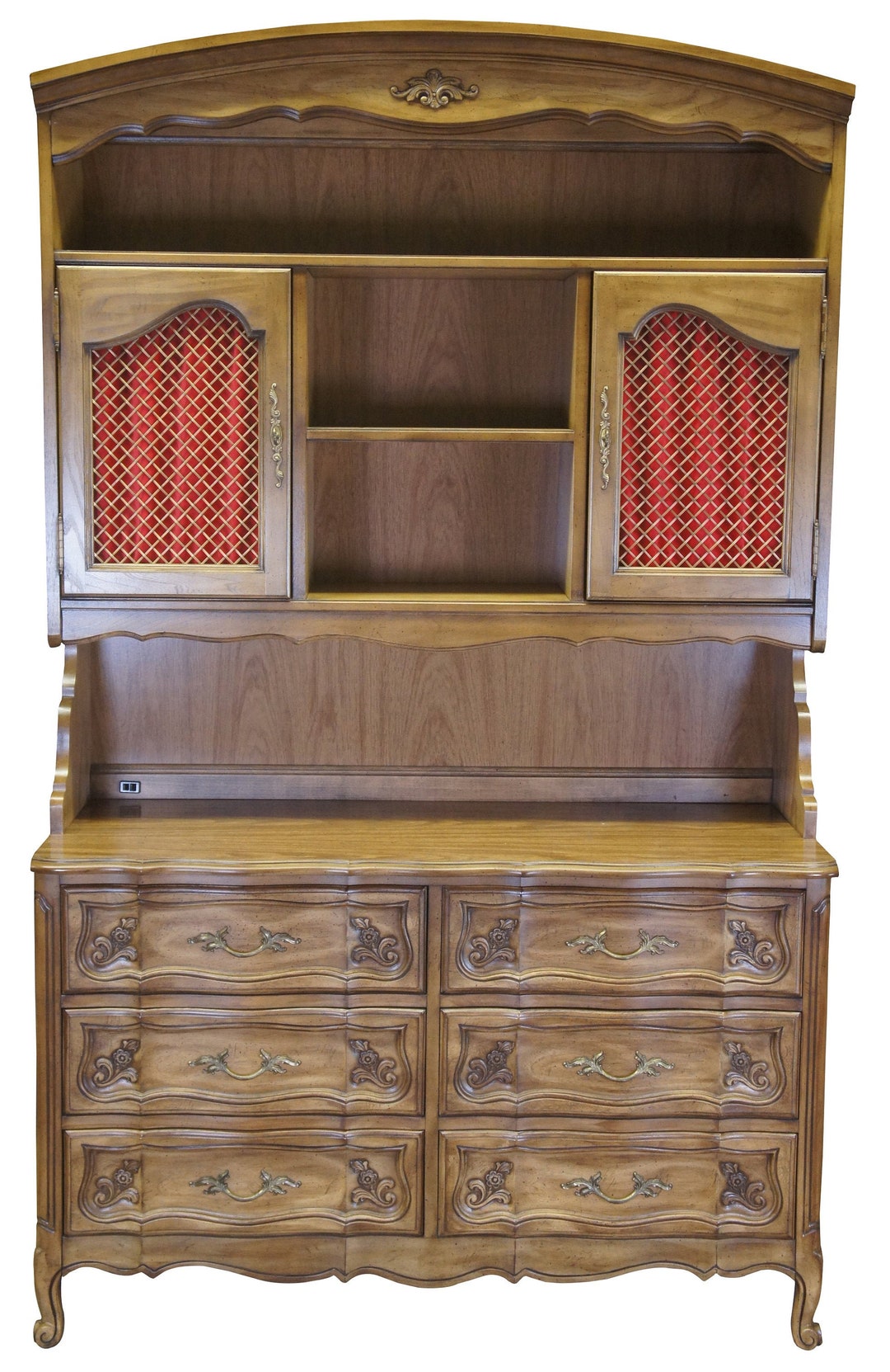 Basic Witz French Provincial Serpentine Fruitwood Dresser & Hutch ...