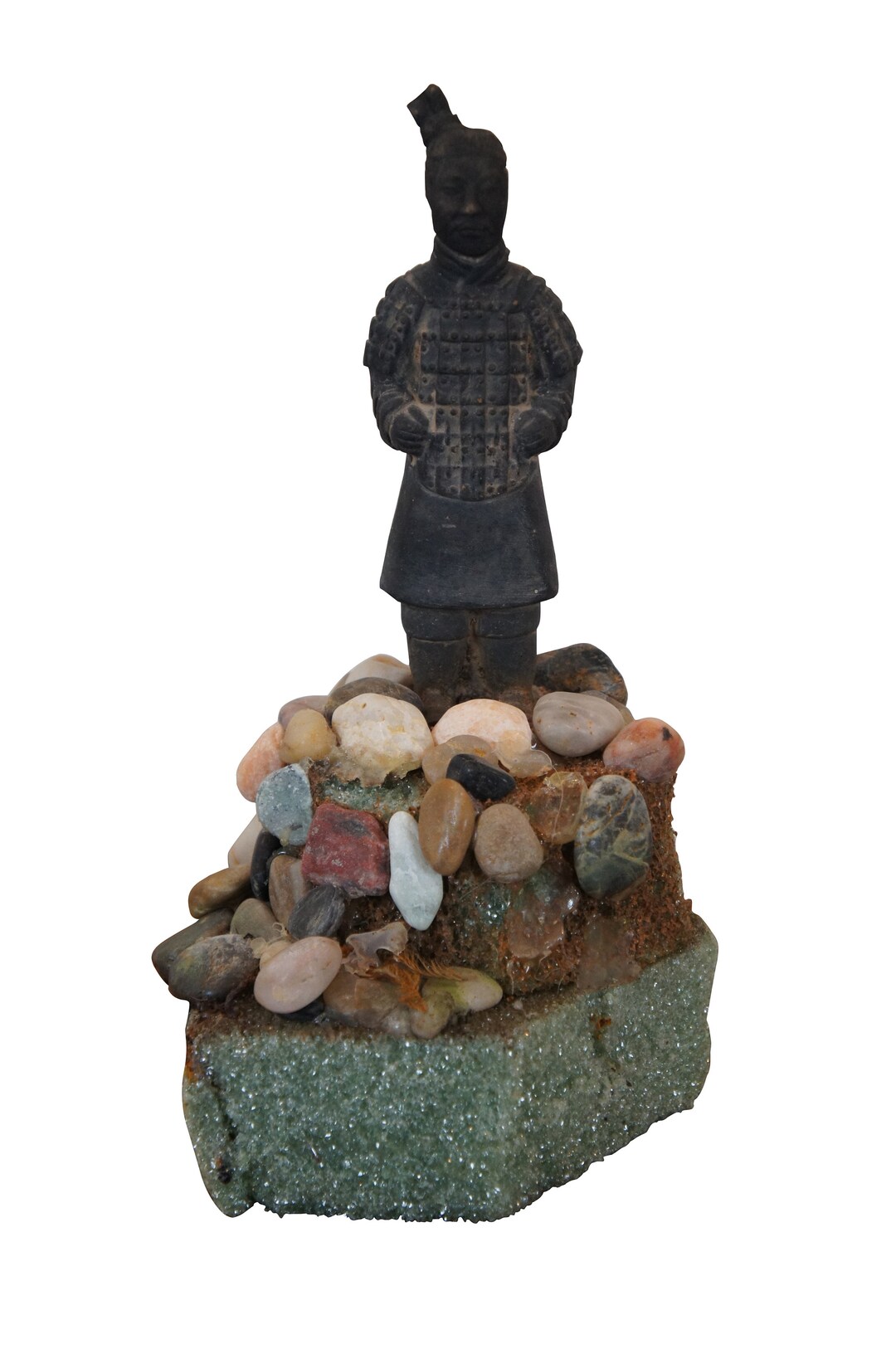 Vintage Chinese Terracotta Soldier Figurine Garden Statue W Stone Stand ...