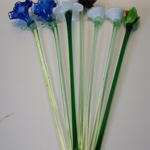 10pc Italian Murano Art Glass Long Stem Flower Bouquet Leaves & Vase 23 ...