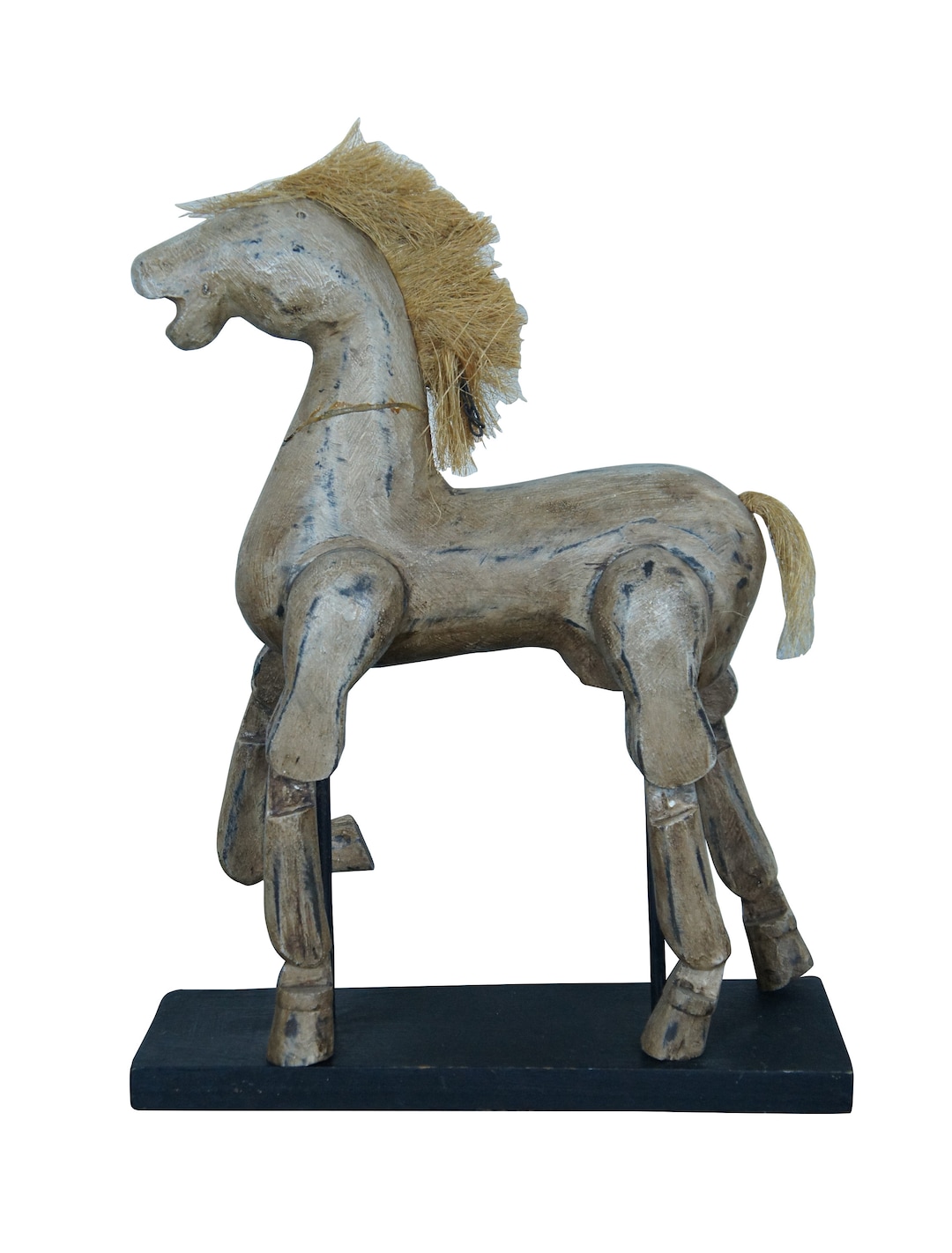 Vintage Primitive Folk Art Carved Articulated Equestrian Horse Puppet ...