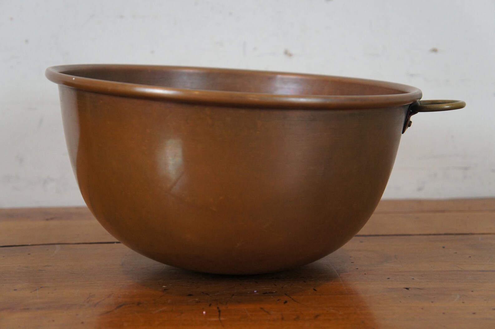 Vintage Spun Copper Farmhouse Mixing Bowl Rolled Edge W Brass Hanging ...