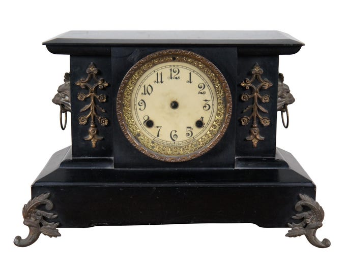 Antique Victorian New Haven Cast Iron Lion Head Mantel Clock Case Only ...