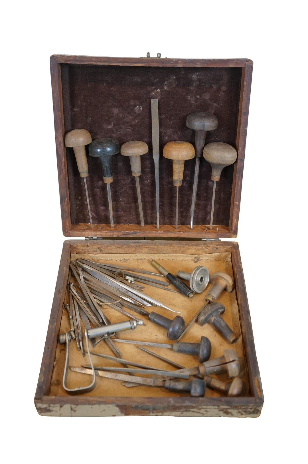 55 Pc Antique Woodworking Chisels Burins Engravers Tools Set W Box 8 ...
