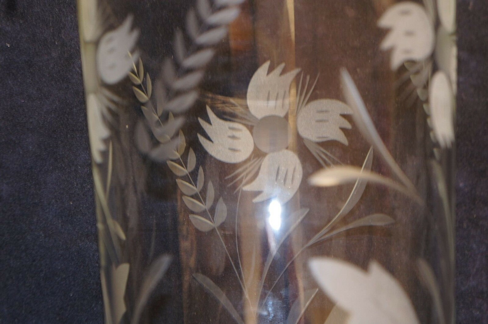 Large Round Etched Frosted Flowers Floral Designs Clear Glass | Etsy