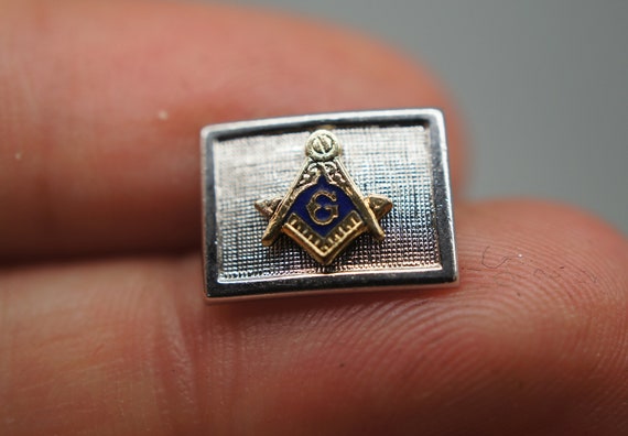 Swank Sterling Silver Enamel Masonic Lapel Pin Compass - Gem