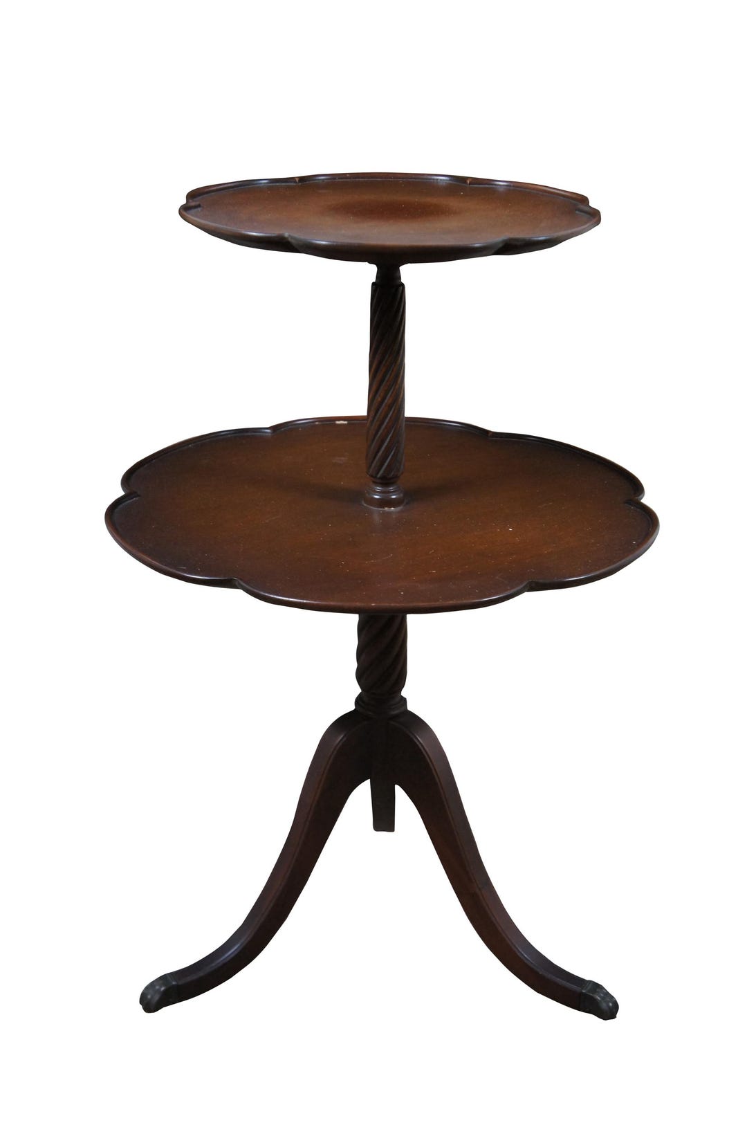 Antique Mahogany 2 Tier Pie Crust Dumbwaiter Butler Pedestal Serving ...