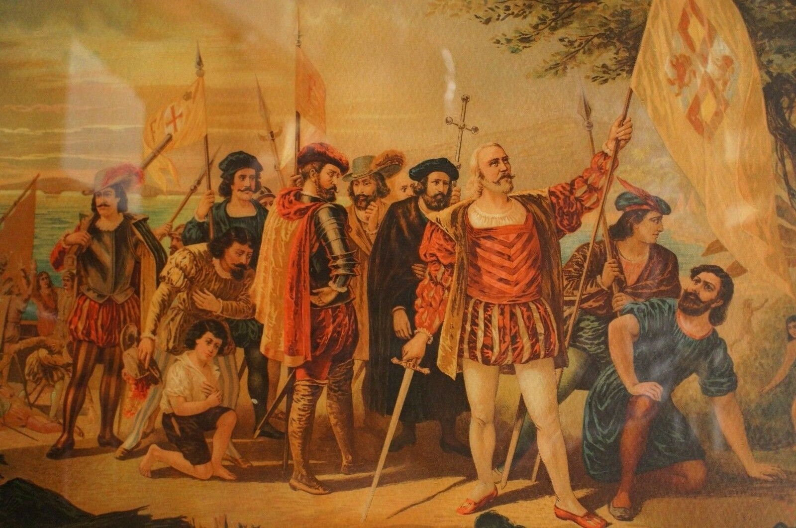 Landing of Christopher Columbus Colored Engraving Antique - Etsy