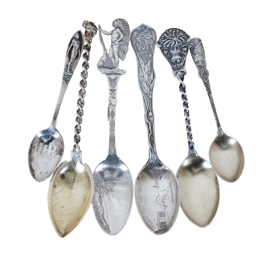 6 Antique Assorted Native American Sterling Silver Souvenir Spoons 93g ...